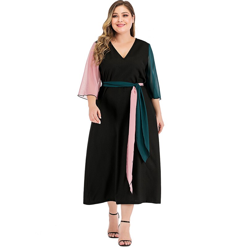 Vrouwen Zomer Chiffon Jurk Plus Size V-hals Flare ... – Grandado