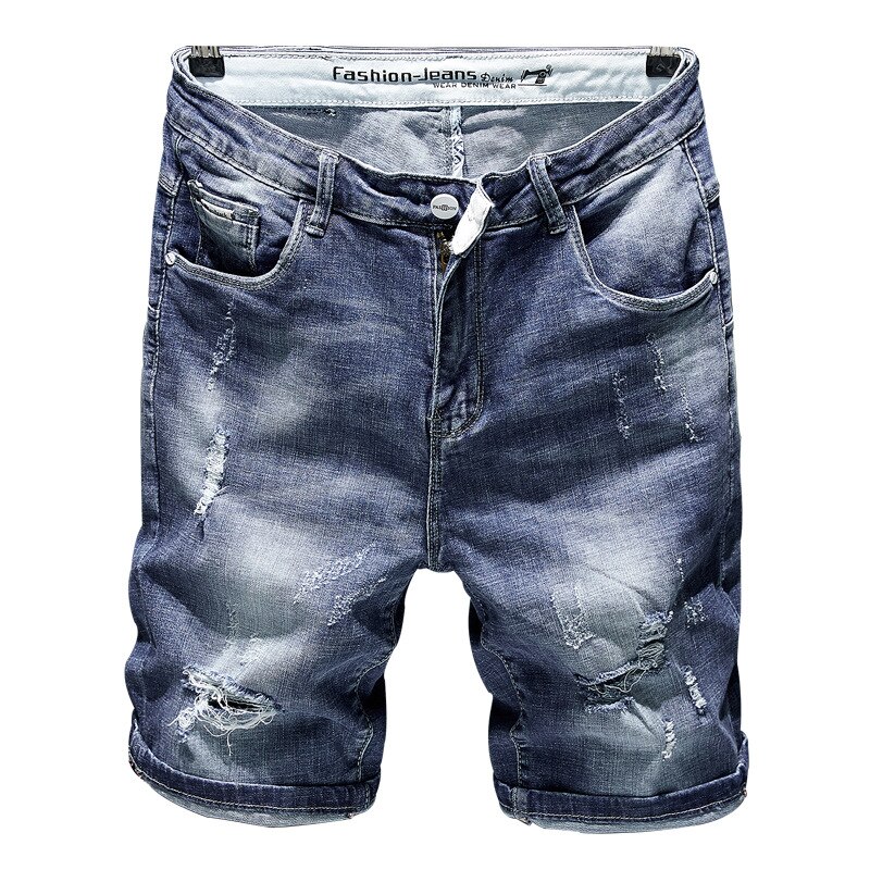 Hole Denim Shorts Men's Summer Slim Korean Ripped ... – Grandado