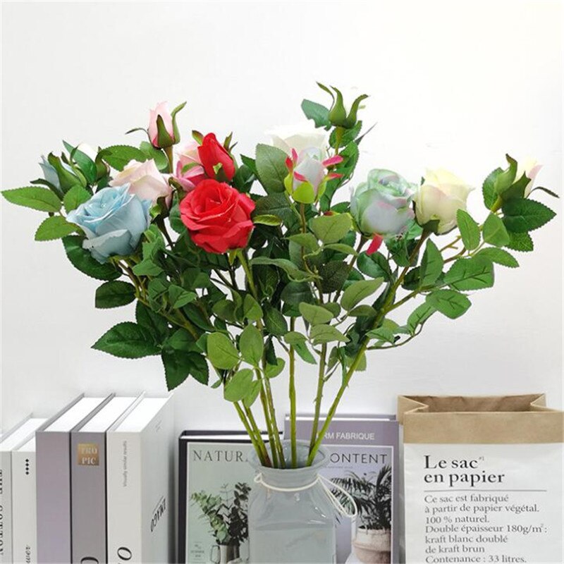 11 pçs seda rosa ramos de flores simulação branco/... – Grandado