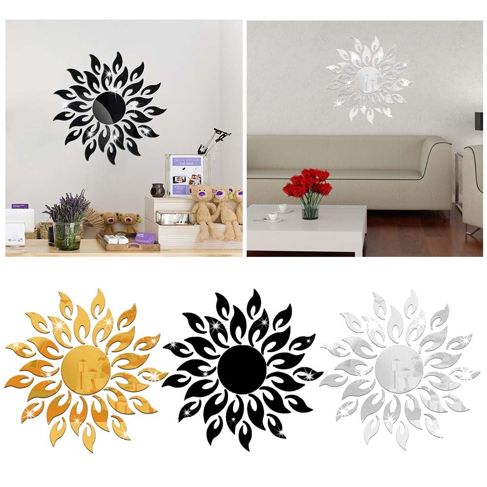 DIY 3D Wall Sticker Sun Shape Acrylic Mirror Stick... – Grandado