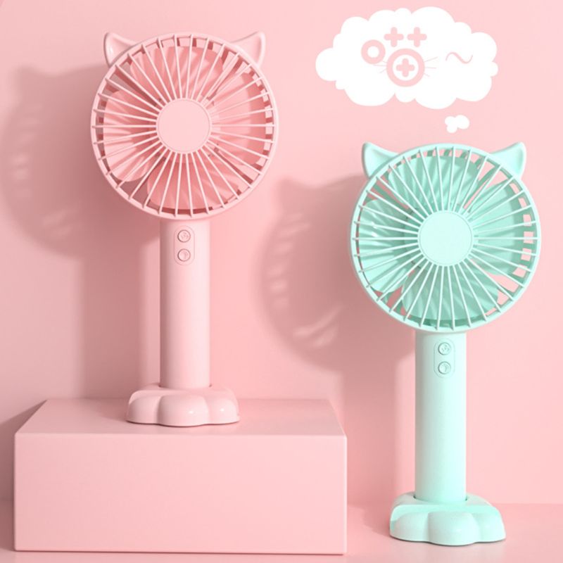 Cute Cartoon Handheld USB Rechargeable Fan With LE... – Grandado