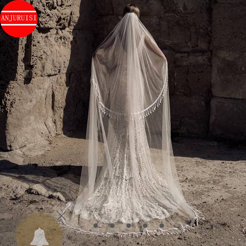 Long Wedding Velo De Novia Lace Edge Two Layer Bri... – Grandado