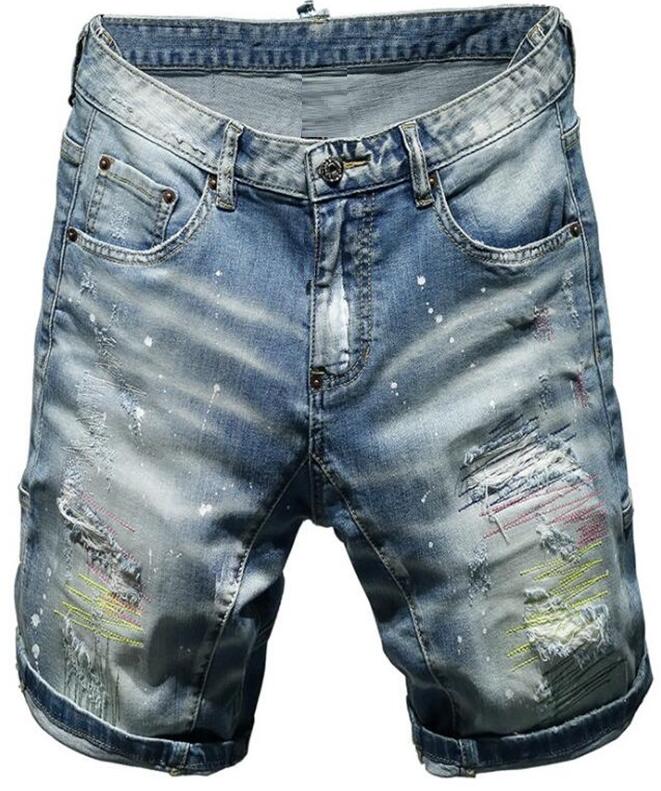 Zomer mannen Stretch Korte Jeans Mode Patches Spla... – Grandado