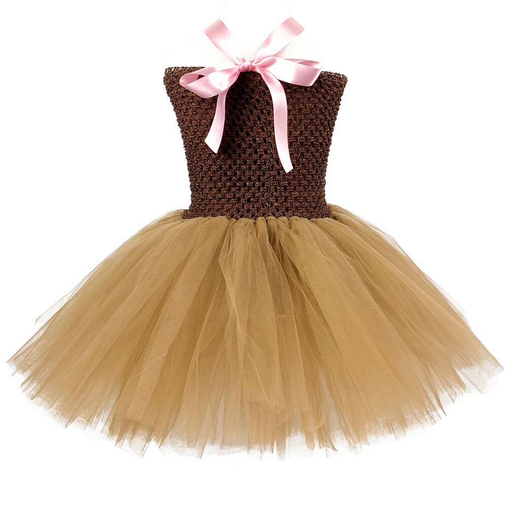 Cute Brown Monkey Tutu Dress Girls Knee Length 1-1... – Grandado