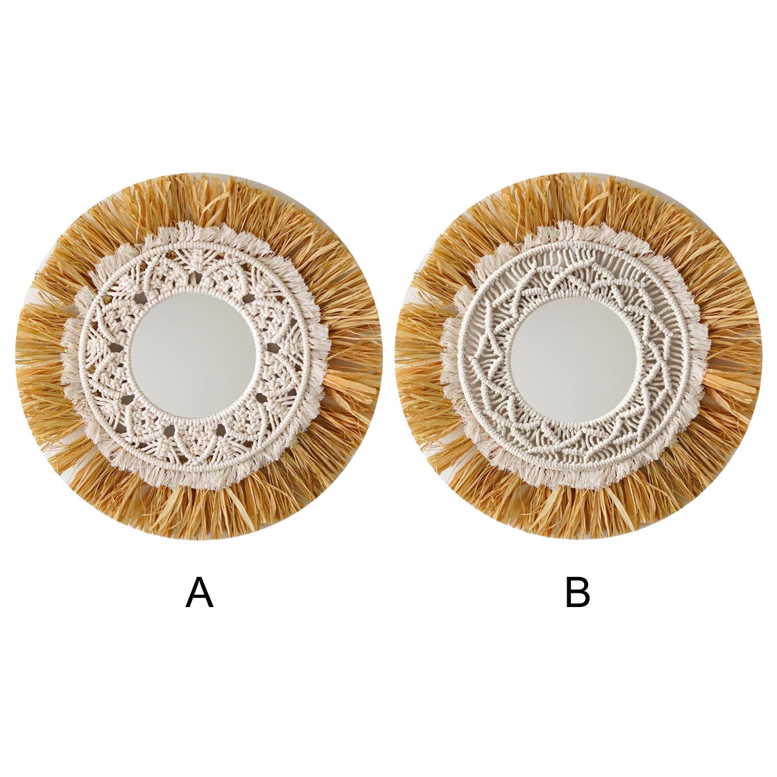 Boho Raffia Wall Hanging Mirror Macrame Nordic Mir... – Grandado