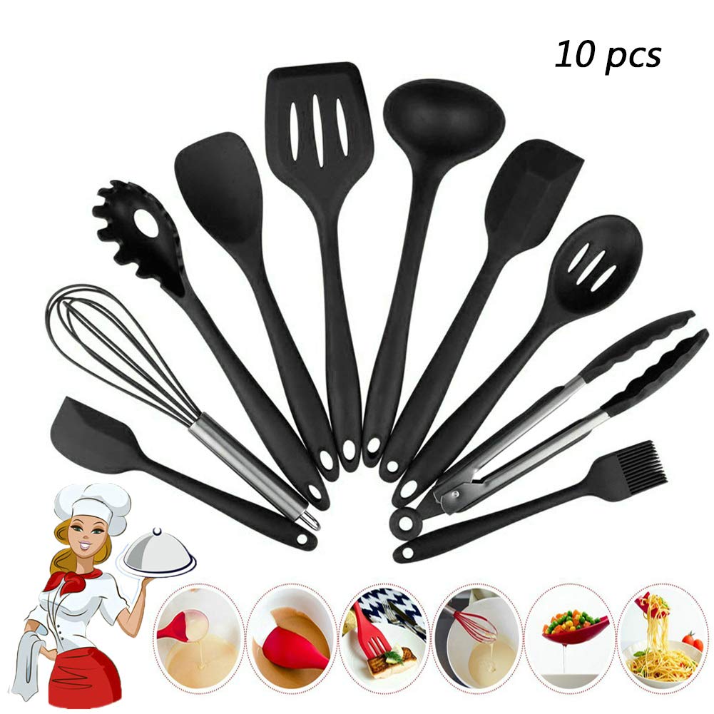 10-Piece Set Of Silicone Kitchen Utensils, Black N... – Grandado
