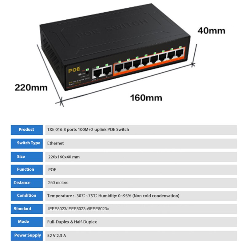 Interruptor POE de 100 Mbps de 8 + 2 puertos con f... – Grandado
