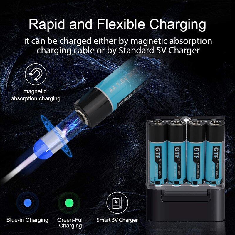 GTF Magnetic Charging 1.5V aa battery 2000 mAh 300... – Grandado