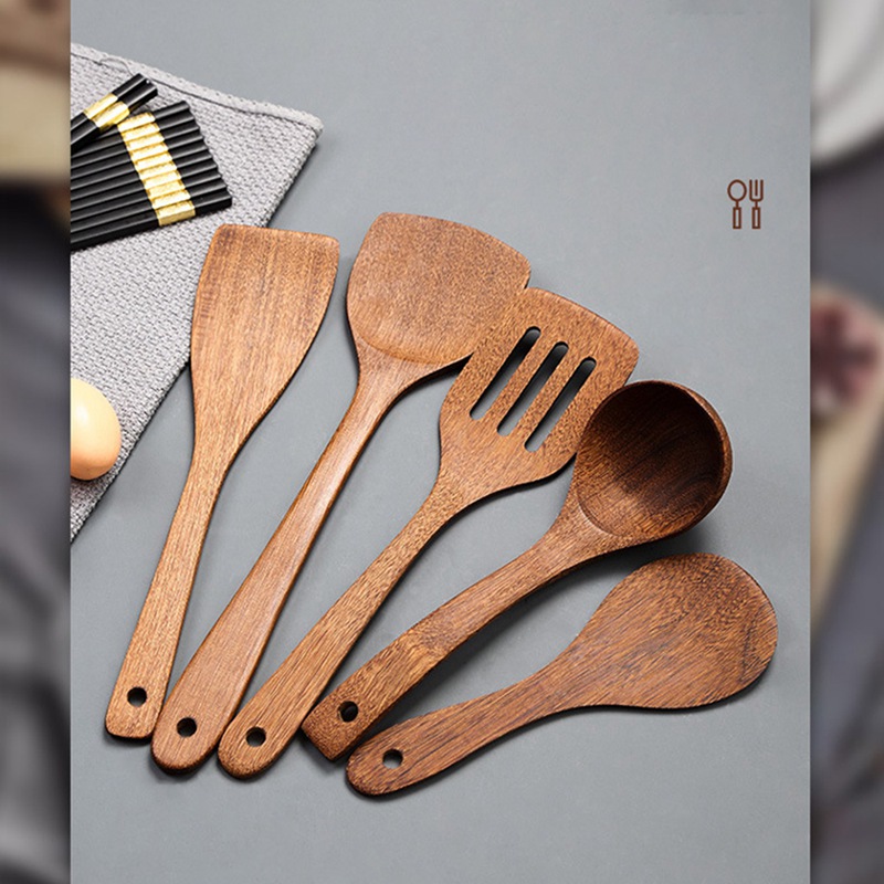 5 Types Thai Style Wooden Turner Spatula Rice Spoo... – Grandado