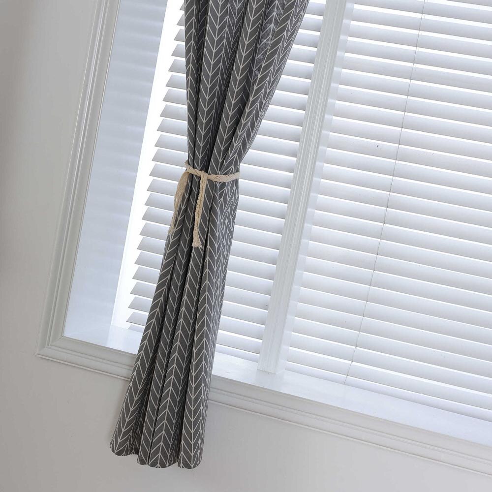 Gray Geometric Curtains Polyester Cotton Half Blac... – Grandado
