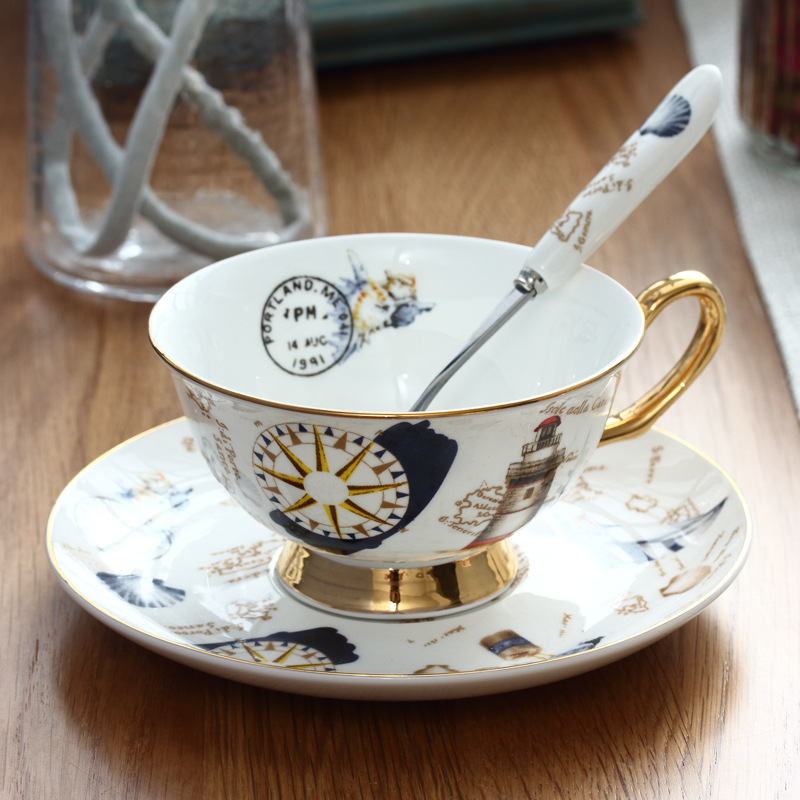 Biritish Koffie Set Kop en Schotel en Lepel Bone C... – Grandado