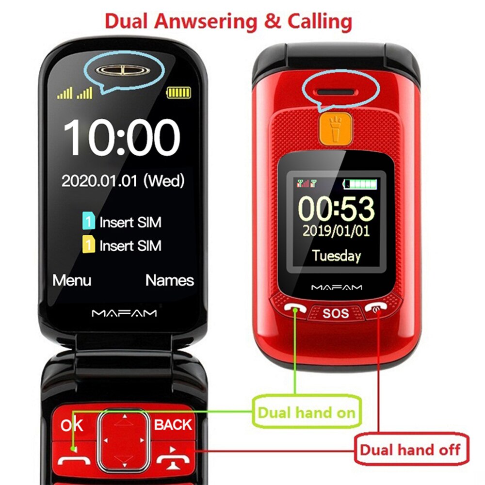 Flip cover Dual Screen Dual SIM SOS key Speed Dial... – Vicedeal