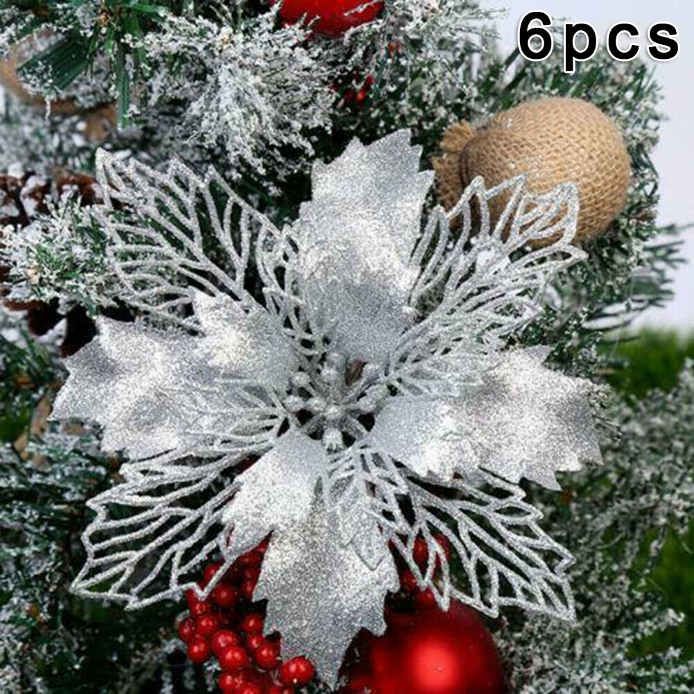 Glitter Christmas tree decoration flowers Silver C... – Vicedeal