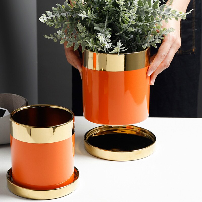 Nordic Light Luxury Phnom Orange Ceramic Flower Po... – Grandado