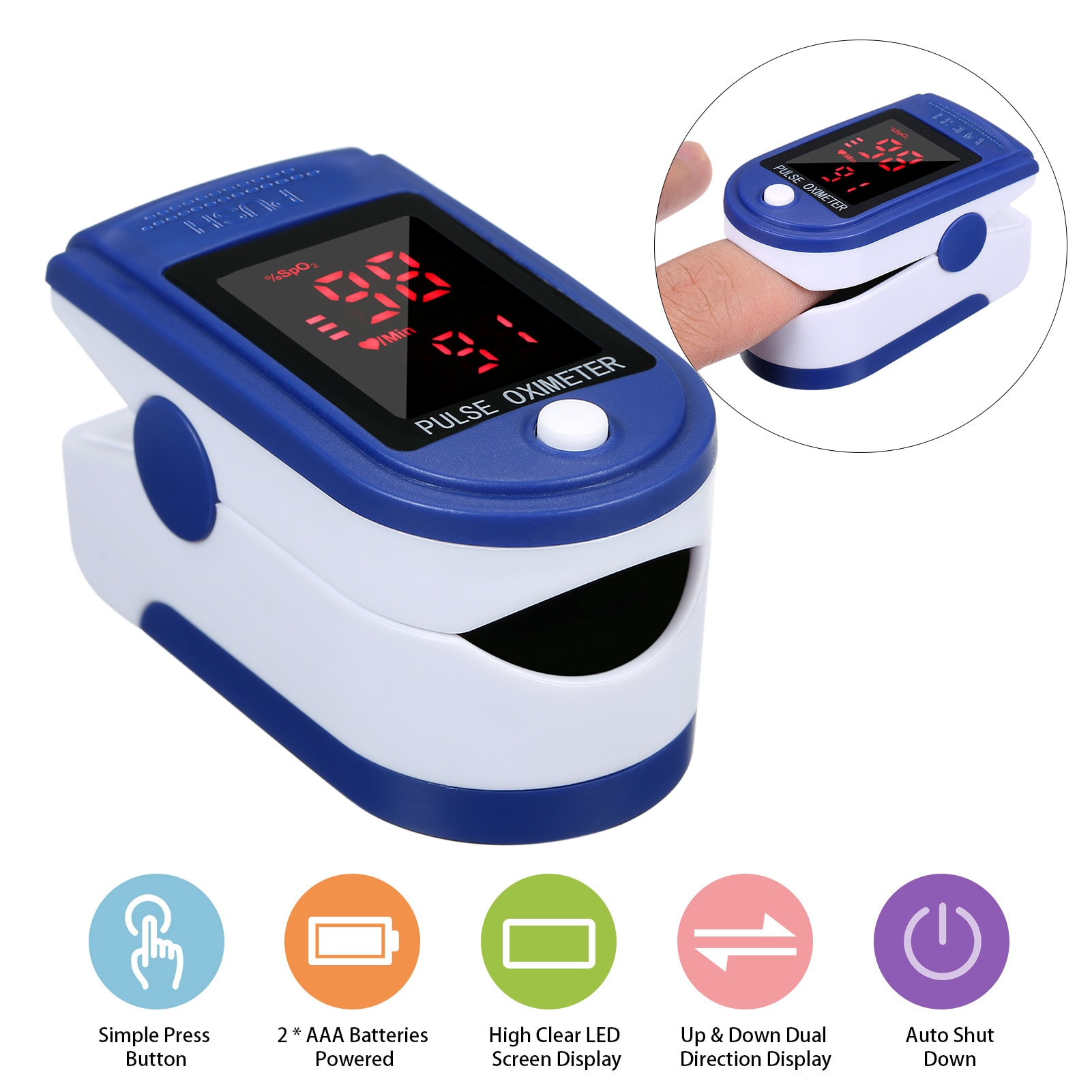 Pulse Oximeter L-ED Display Oximetro Blood Oxygen ... – Grandado