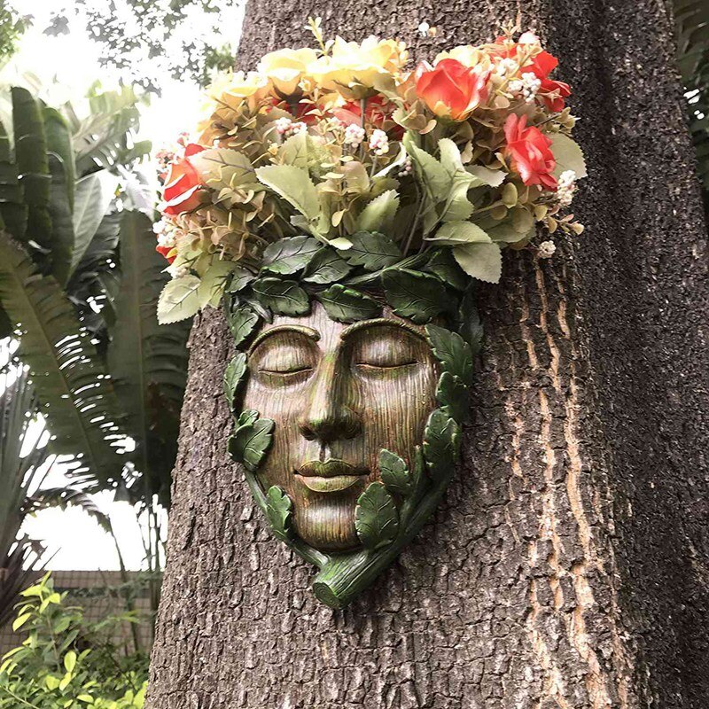 Hand-Painted Resin Green Man Tree Face Or Tree Hug... – Grandado
