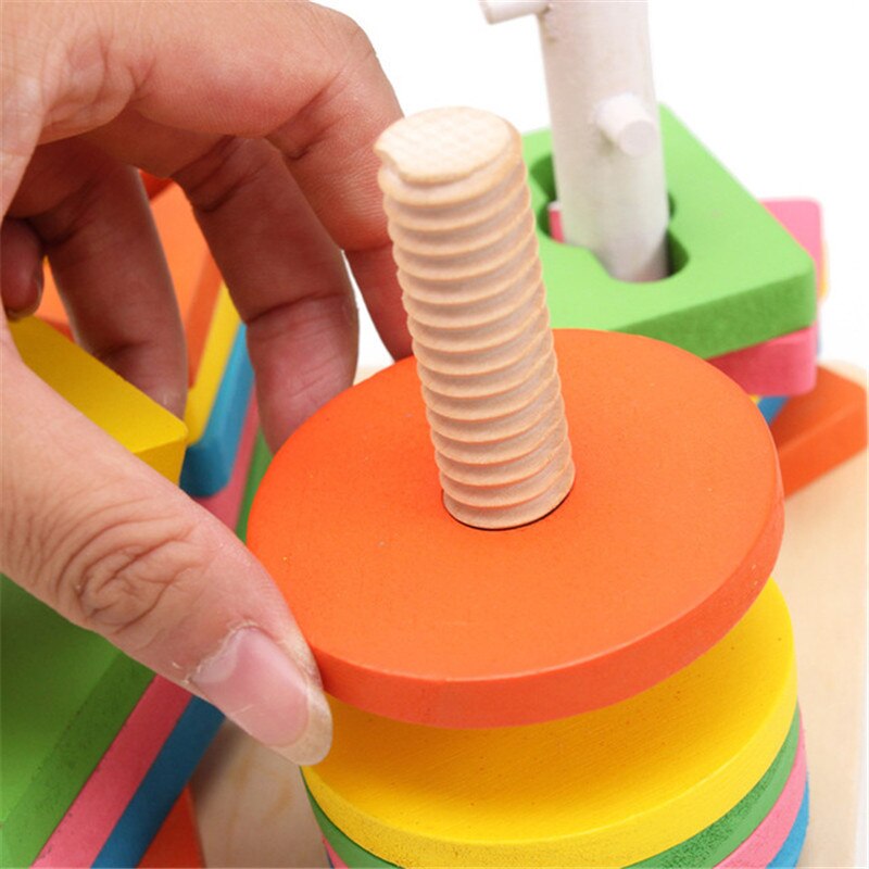 Baby 5 colors 4 pillars&geometric Shapes Sorting N... – Grandado