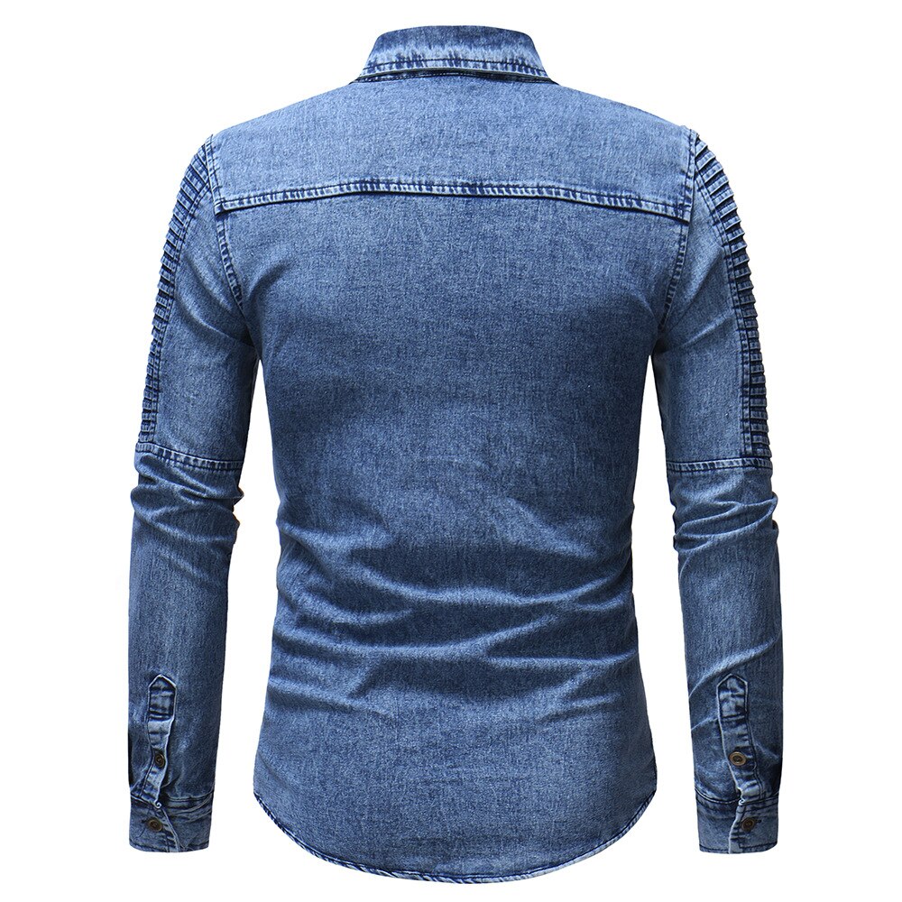 Men's Wear Denim Shirt with Pleated Sleeves and Lo... – Grandado