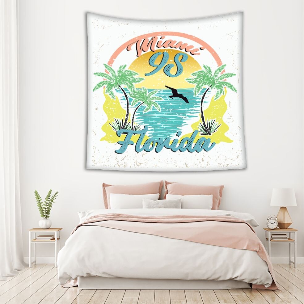 Tapestry Miami Florida Zee Strand Palm Bomen Seagu... – Grandado