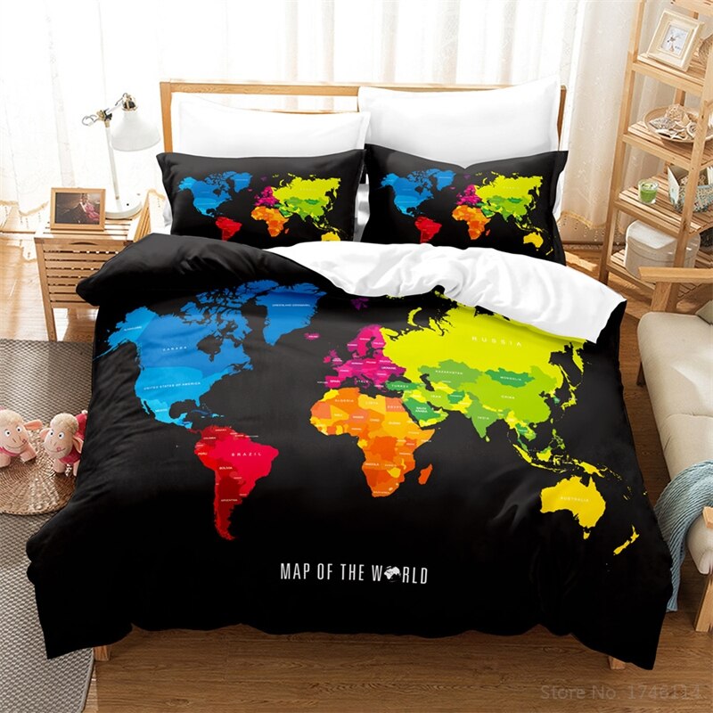 Colorful World Map Bedding Set Duvet Cover Set Qui... – Vicedeal