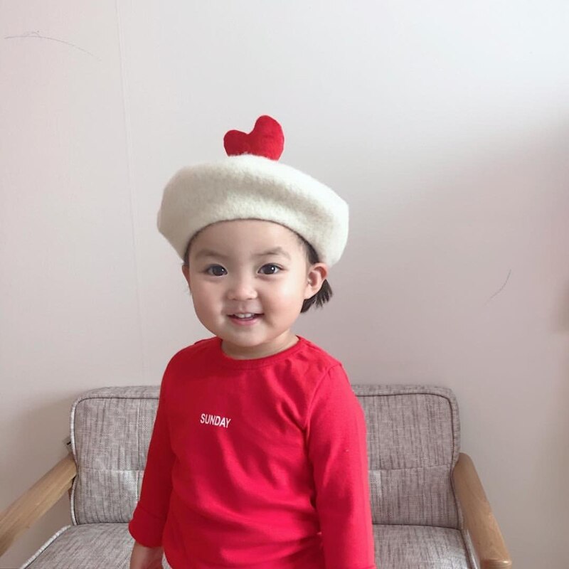 White three-dimensional love beret autumn and wint... – Grandado