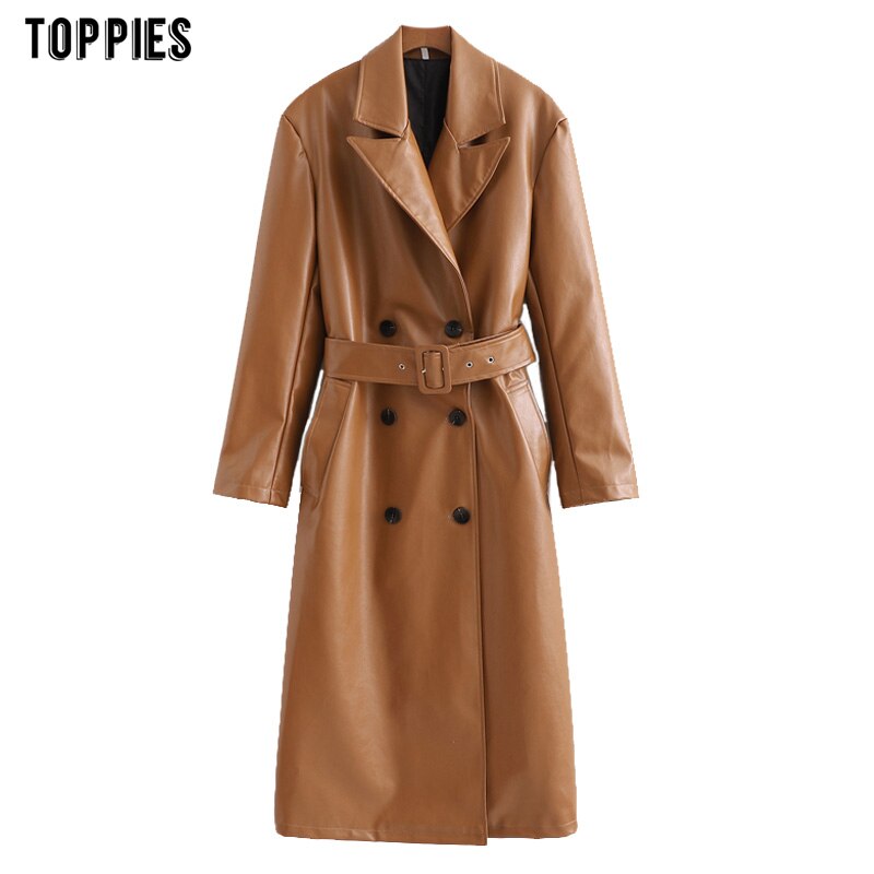 Toppies Winter Faux Leather Trench Coat Woman Pu W... – Grandado