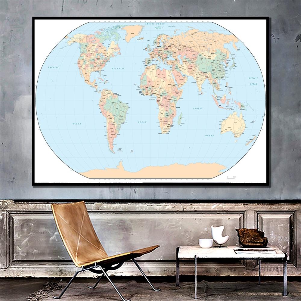 A2 Size World Map Mercator Projection Fine Canvas ... – Vicedeal