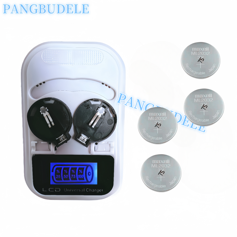 LCD button battery charger+4PCS 3V ML2032 recharge... – Grandado