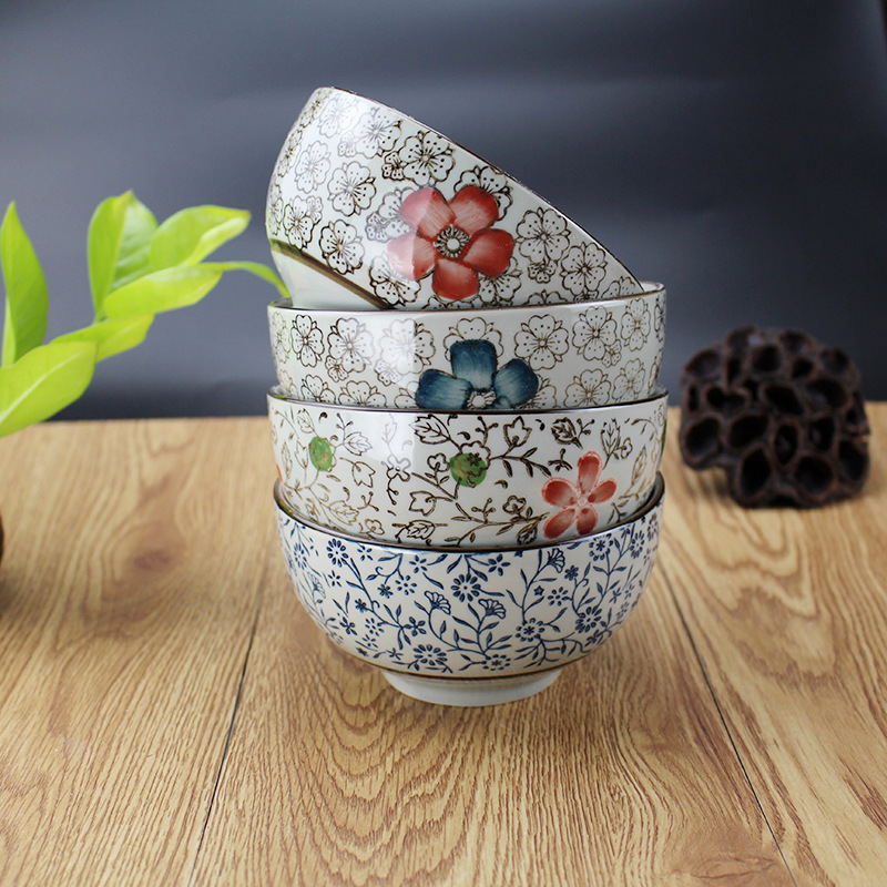 Japanese-style Plates And Bowls Round Floral Ceram... – Grandado