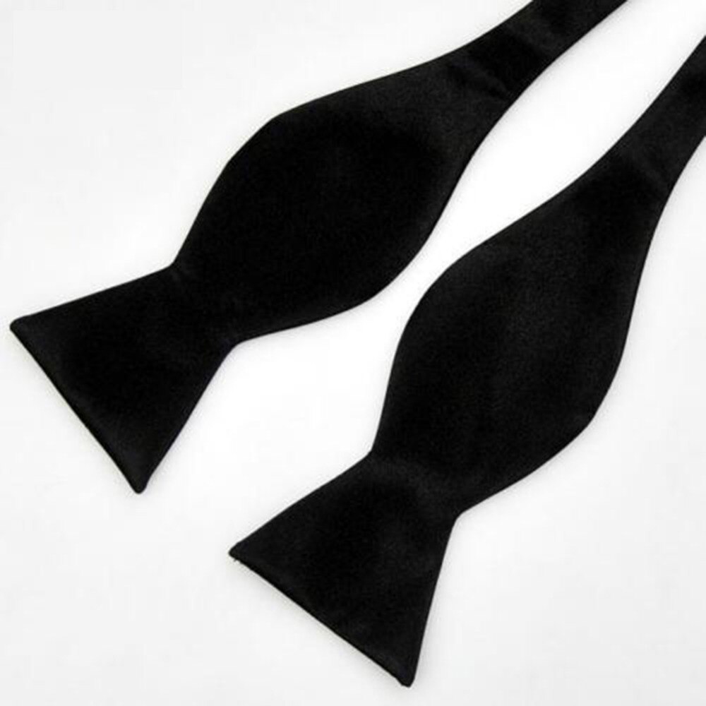 Mens Silk Satin Plain Solid Black Bow Tie Formal W... – Grandado
