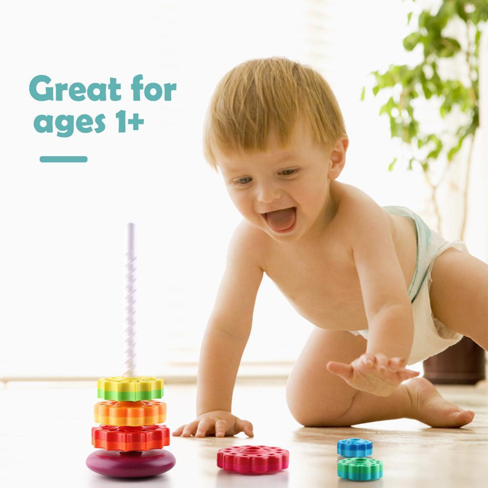Kids Rainbow Tower Toy Learning Tower Rotating Ear... – Grandado