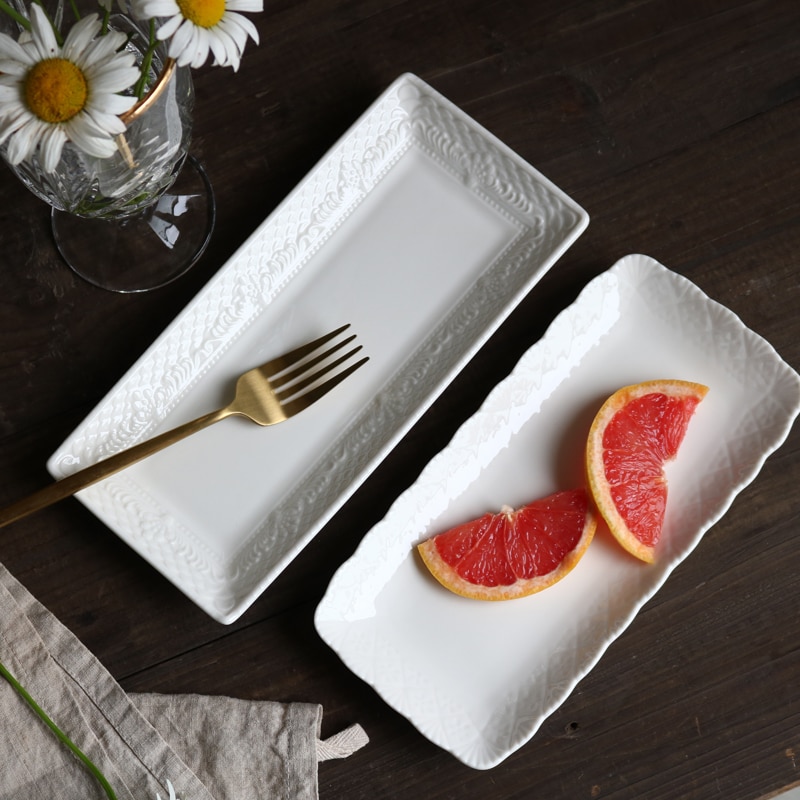 Assiette rectangulaire en Relief à motif crémeux e... – Grandado