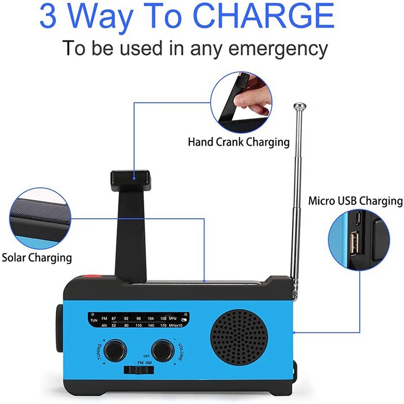 Solar Radio Hand Crank AM/FM/NOAA Weather Radio, E... – Grandado