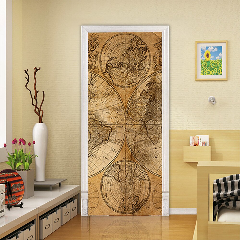 Vintage Old Map Wallpaper 3D PVC Door Sticker Remo... – Grandado