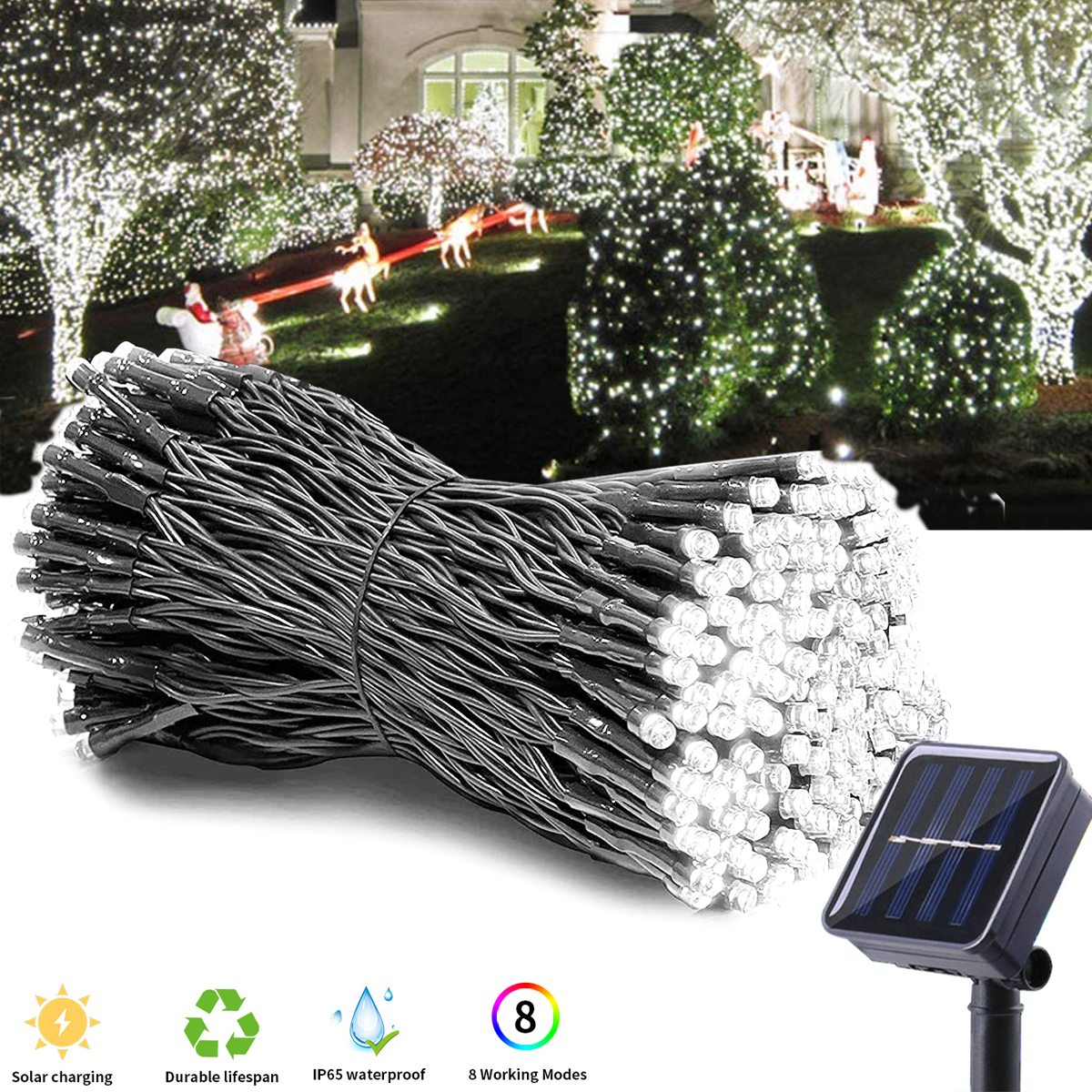 Outdoors Solar String Light 20/50/100LED 8 Modes S... – Vicedeal