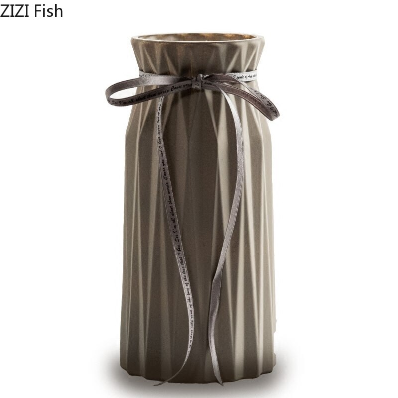 Geometric Texture Ceramics Vase Ribbon Flower Inse... – Vicedeal