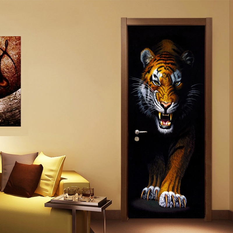 Home Decoration Door Sticker 3D Stereo Tiger Anima... – Grandado