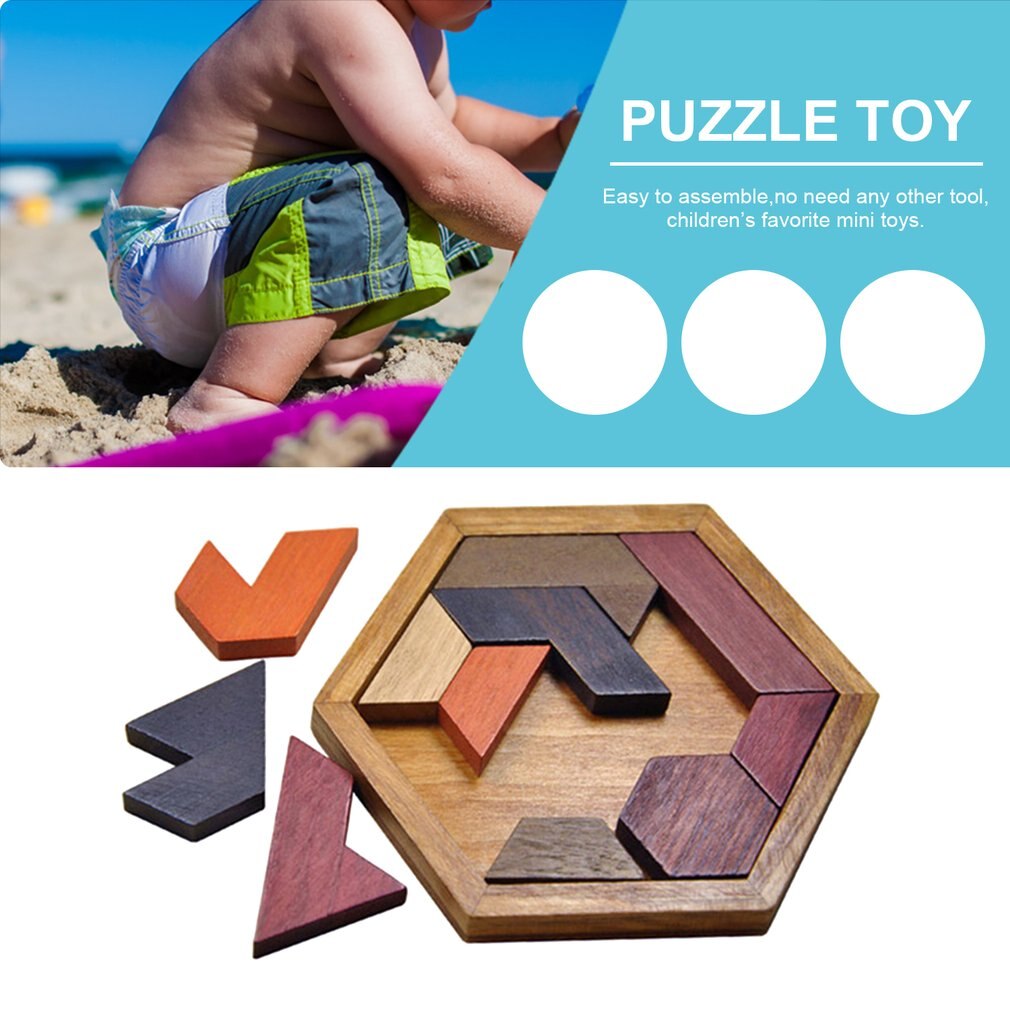 Geometric Shape Wooden Puzzles Toys Polygon Block ... – Grandado