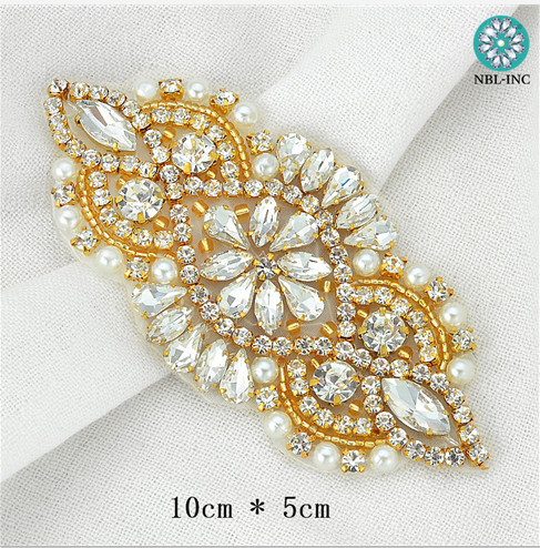 (1PC) Hand beaded silver rhinestone appliques gold... – Grandado