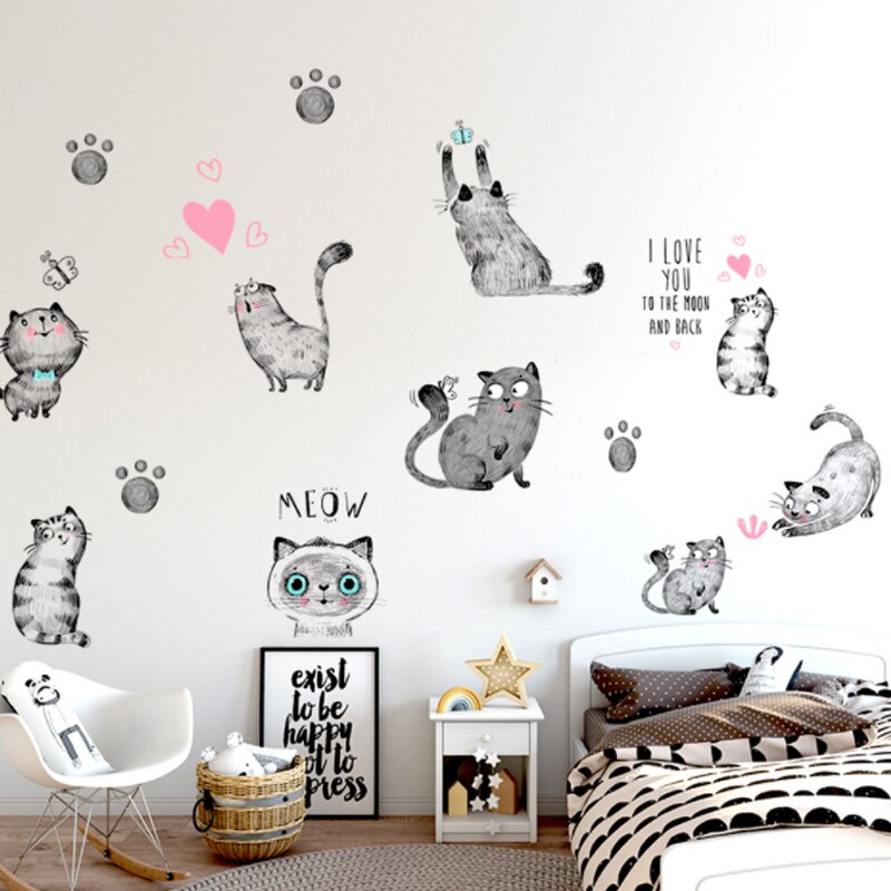 style black hand-painted cute cat wall stickers fo... – Grandado