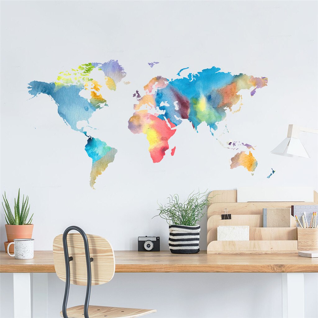 Wall Sticker Mobile Color World Map Affixed With D... – Grandado