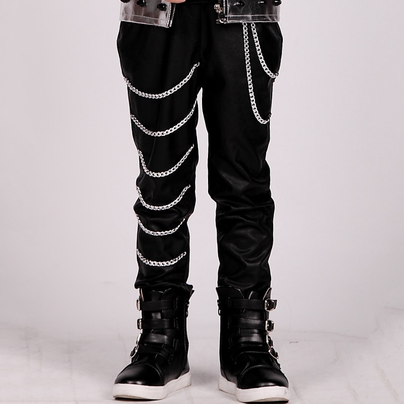 Hip Hop Dance Costume Children Silver Chain Leathe... – Grandado