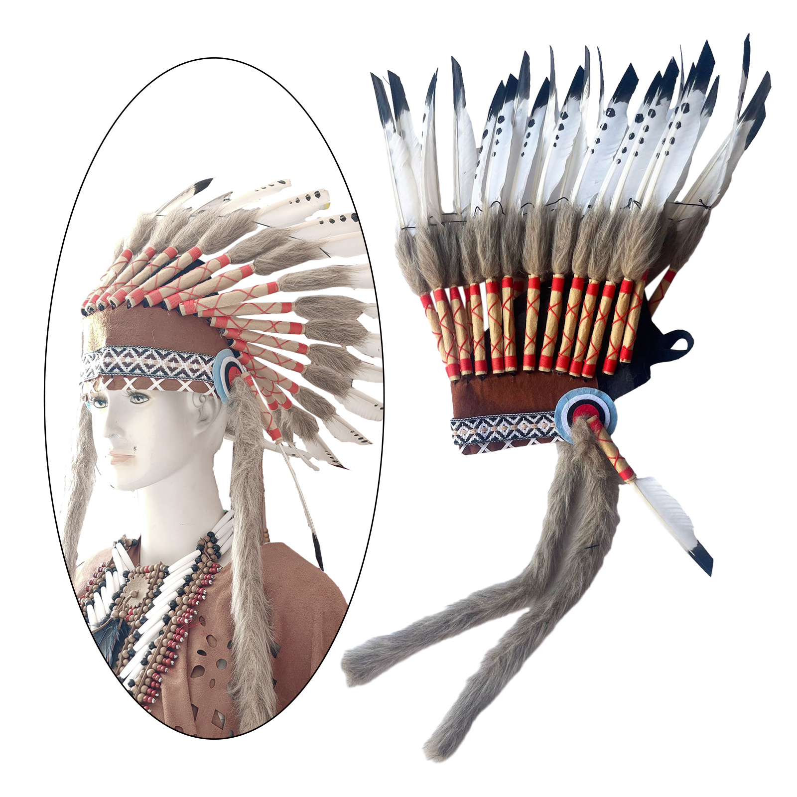 Chief Indian Hat Headwear Feather Headdress Head A... – Grandado