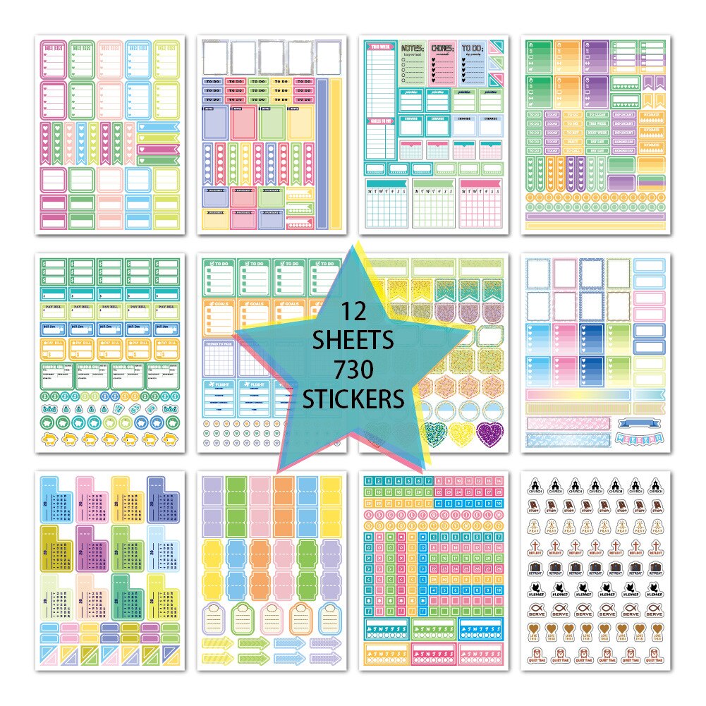730pcs Planner Stickers Pack Waterproof Label Scho... – Vicedeal