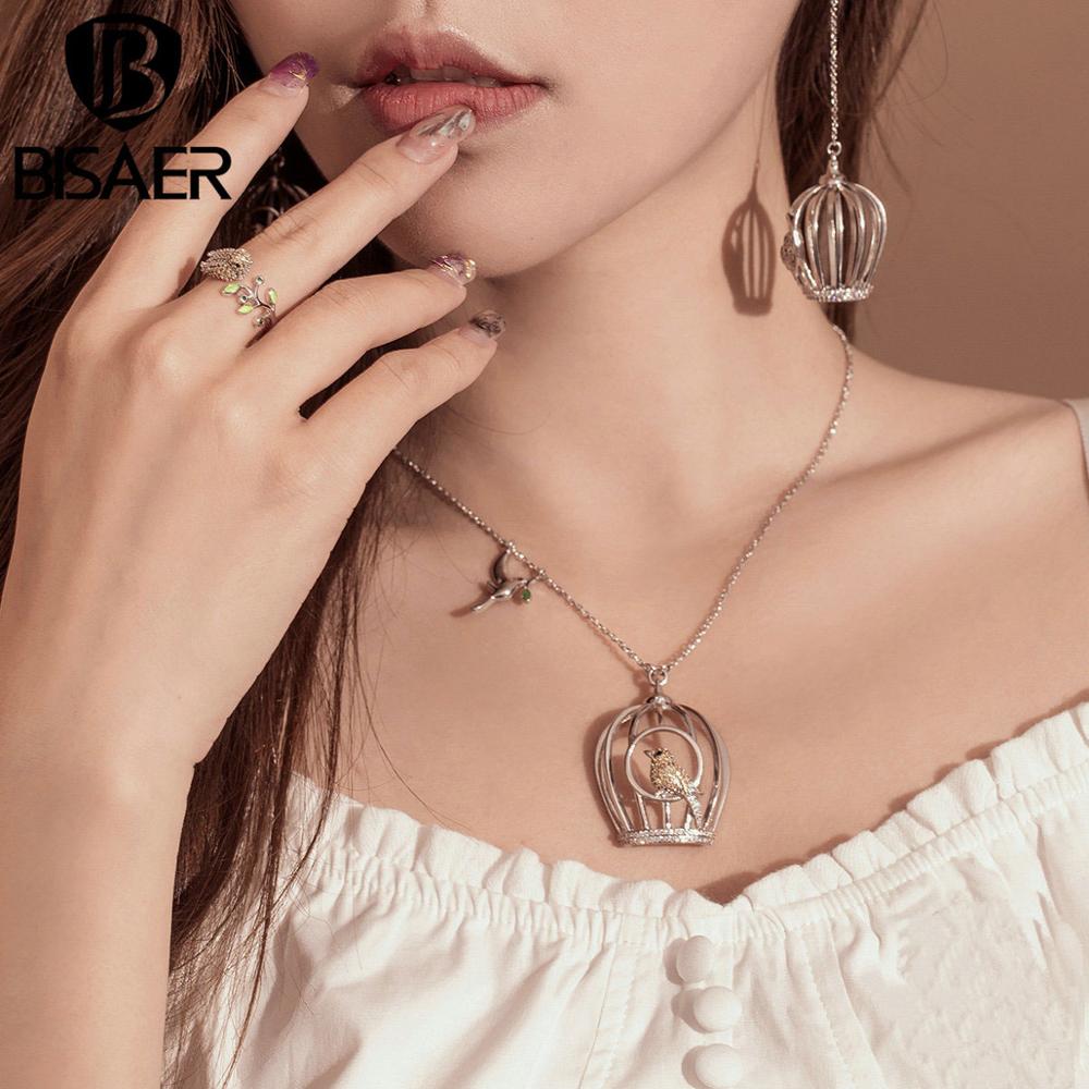 BISAER Bird Jewelry Silver Color Bird And Tree Lea... – Grandado