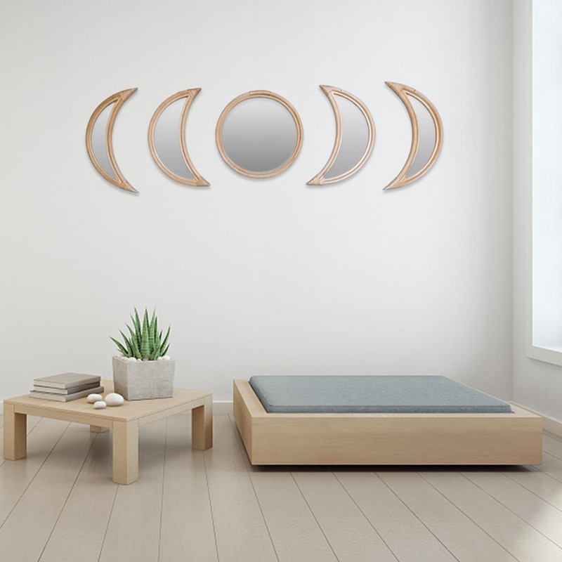 Nordic Style Rattan Moonphase Mirror Set Boho Styl... – Grandado