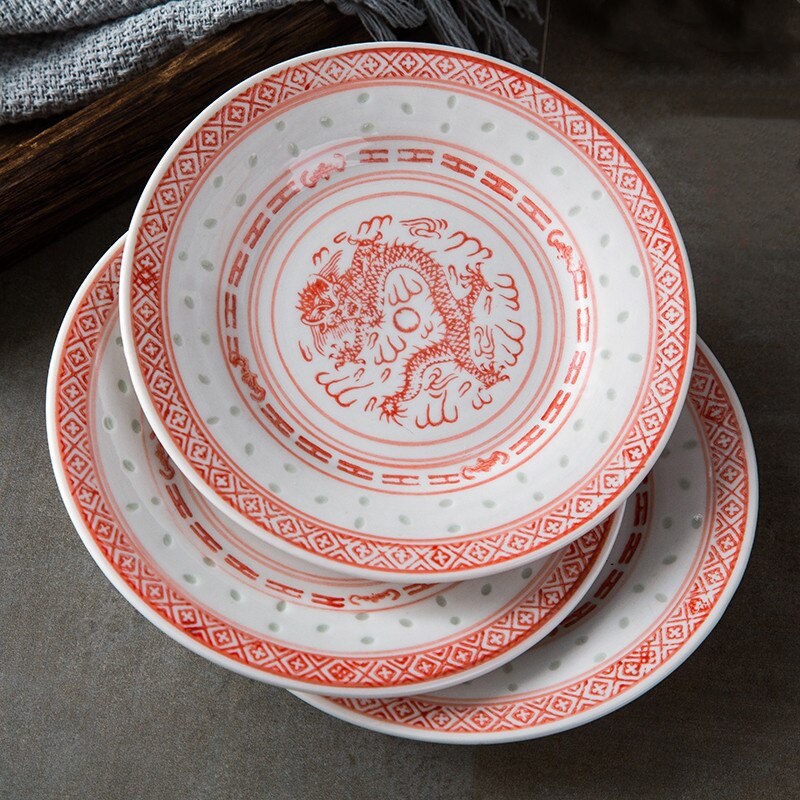 6.5inch Jingdezhen Ceramic Retro Red Dinner Plate ... – Grandado