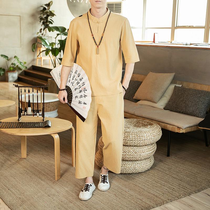 Chinese Style Cotton Hemp Shirts Shorts Suit Mens ... – Vicedeal