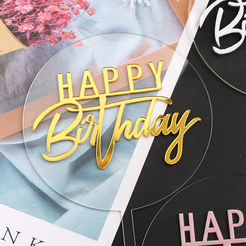 Gold Happy Birthday Cake Topper Gold Foil Round Ac... – Grandado