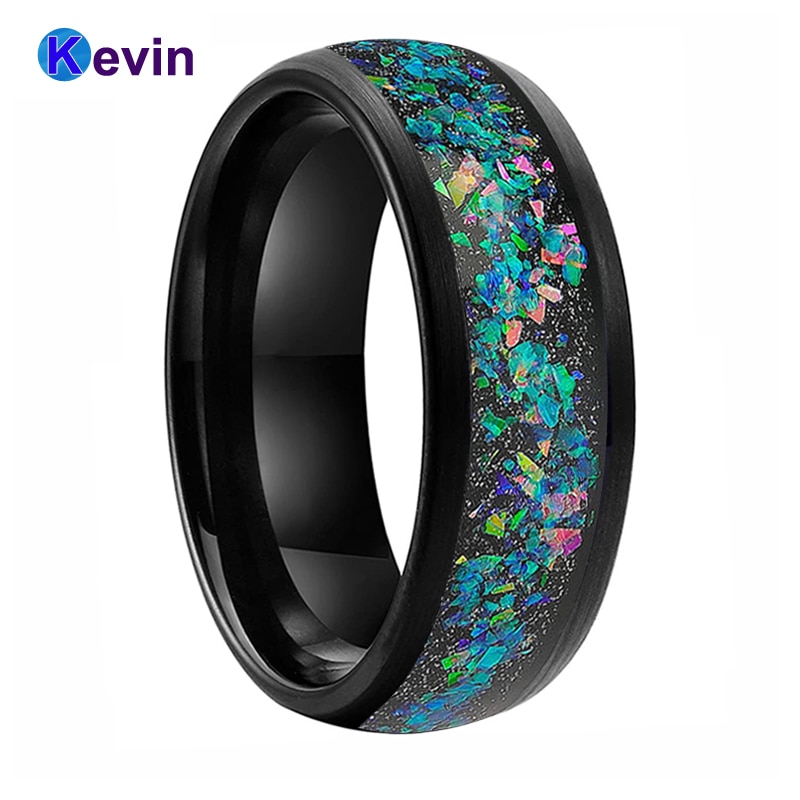 Mannen Vrouwen Zwarte Opaal Ring Tungsten Wedding ... – Vicedeal